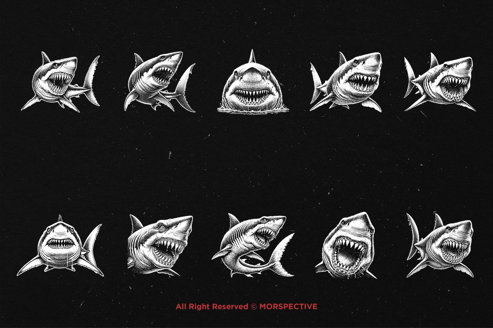 10 Bundle Dark Art Shark Fish Beast Ocean Sea Bite Creature Tattoo ...