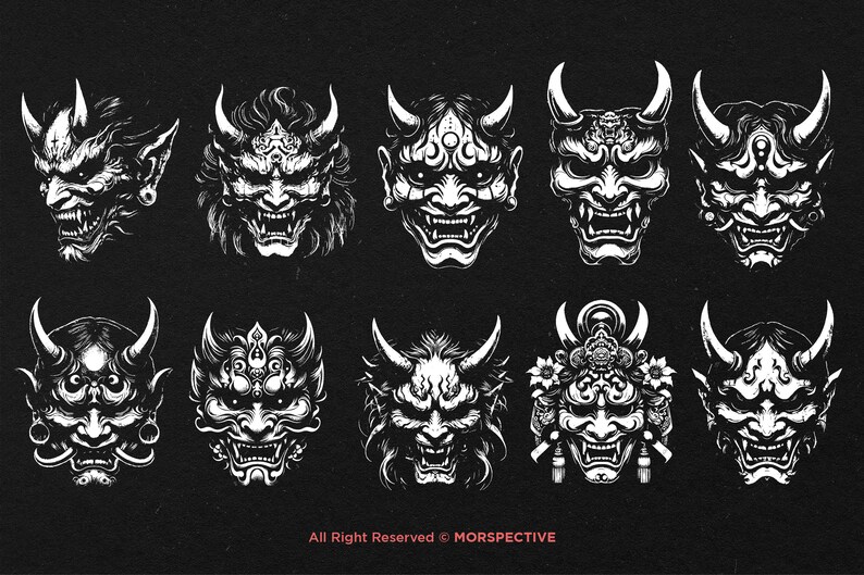 10 Bundle Dark Hannya Mask Japanese Oni Oriental Art Tattoo Vintage ...
