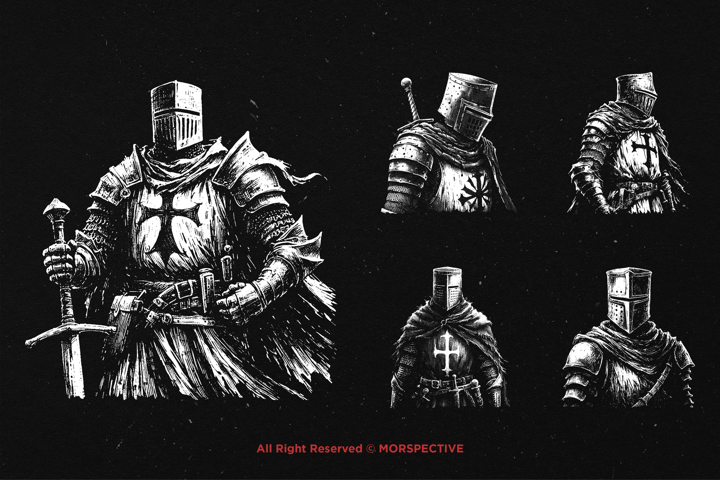 10 Bundle Dark Art Crusader Soldier Army Skull Templar Troop Hand Drawn ...
