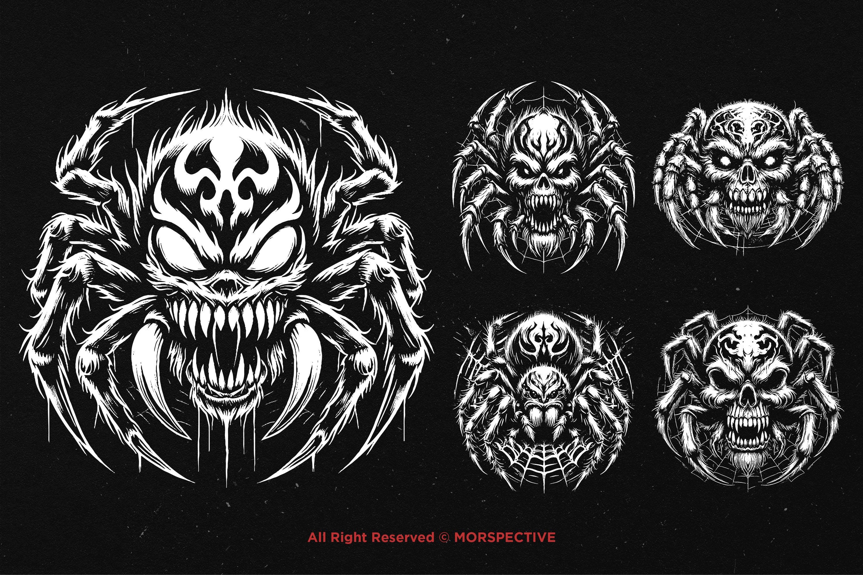 10 Bundle Dark Art Scary Spider Skull Insect Tattoo Clipart Digital ...