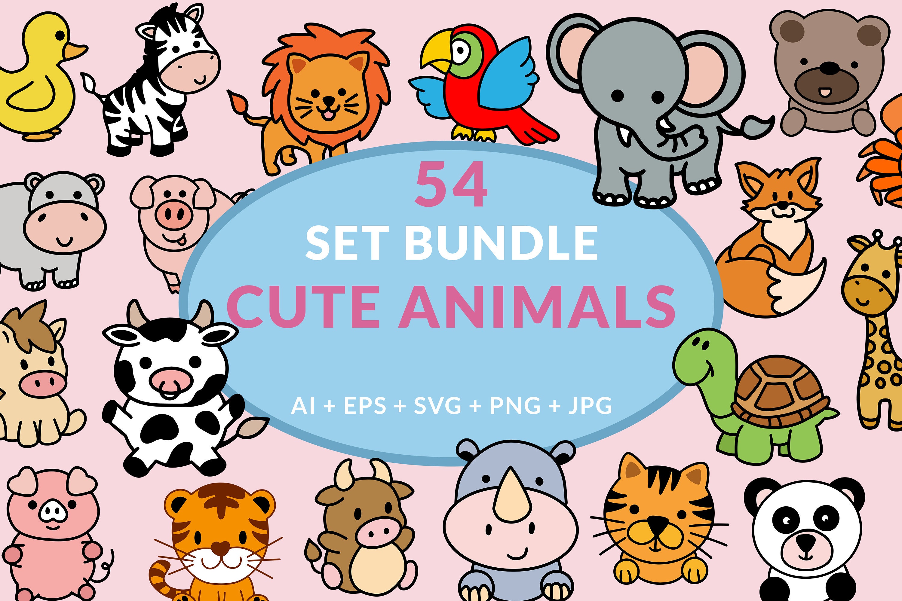 54 Set Bundle Cute Baby Animal, Wild, Farm, Jungle, Safari Funny ...