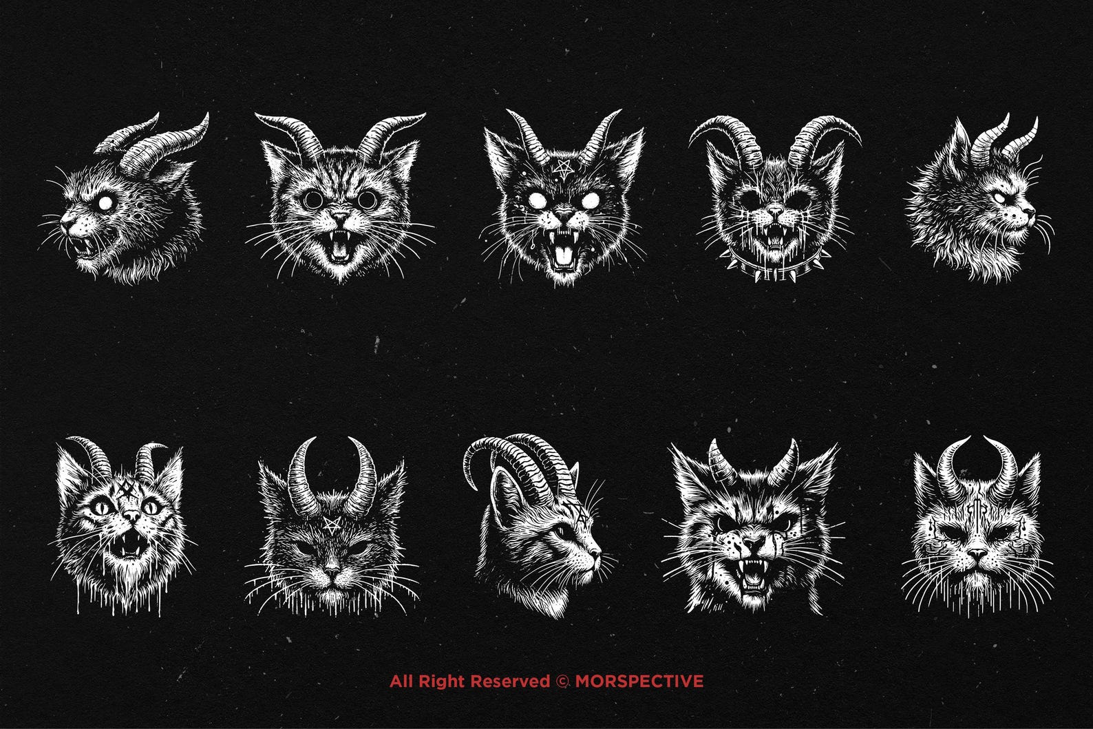 10 Bundle Dark Art Cats Devil Demon Beast With Horn Tattoo Clipart ...