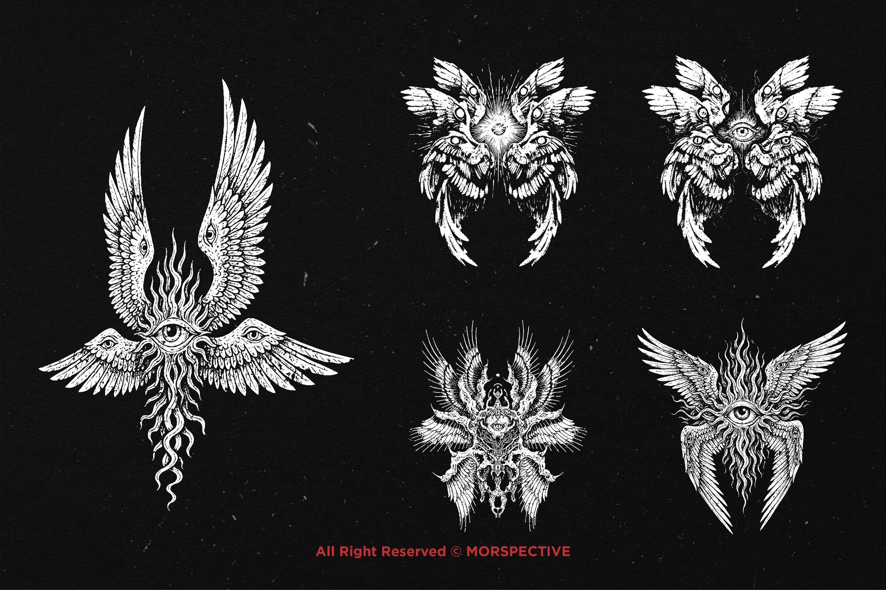 10 Bundle Dark Art Seraphim Wings the Watcher Angel Eye White Tattoo ...