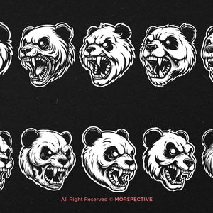 10 Bundle Dark Art Angry Skull Panda Head Black and White Illustration ...