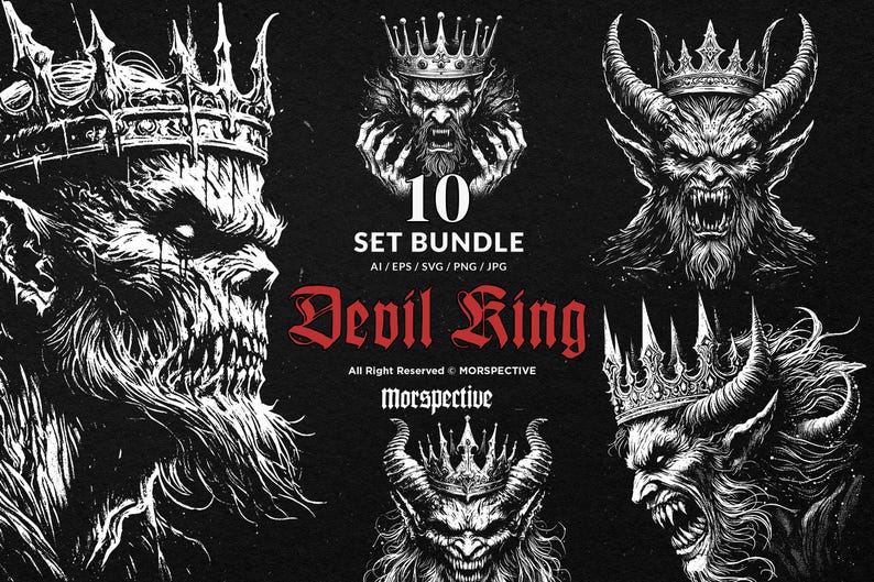 10 Bundle Dark Art Devil King Crown Demon Throne Monarch Hand Drawn ...
