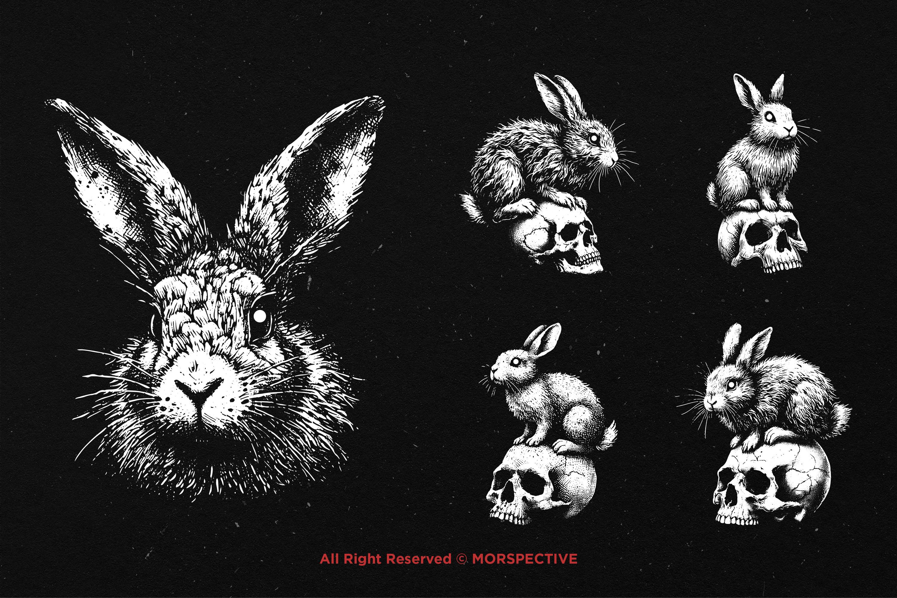 10 Bundle Dark Art Rabbit Skull Horror Gothic Tattoo Clipart Digital ...