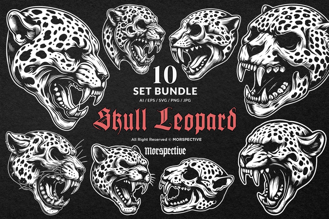 10 Bundle Dark Art Angry Skull Beast Leopard Head Black and White ...