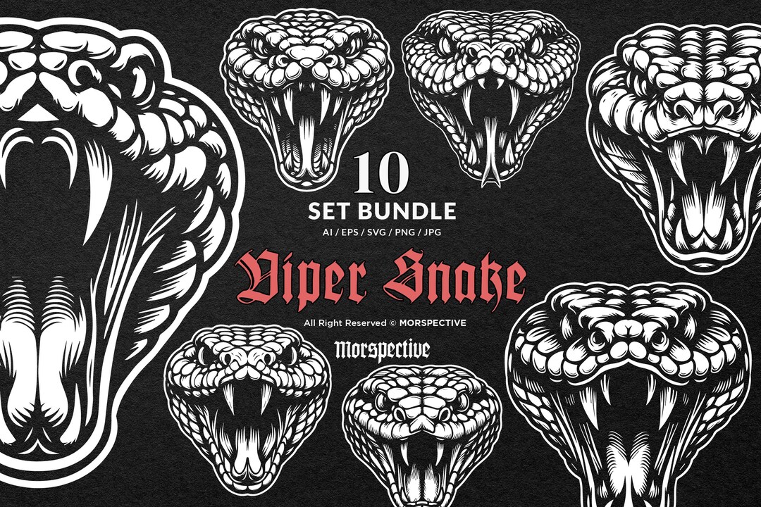 10 Bundle Dark Art Viper Snake Beast Angry Head Black and White Tattoo ...