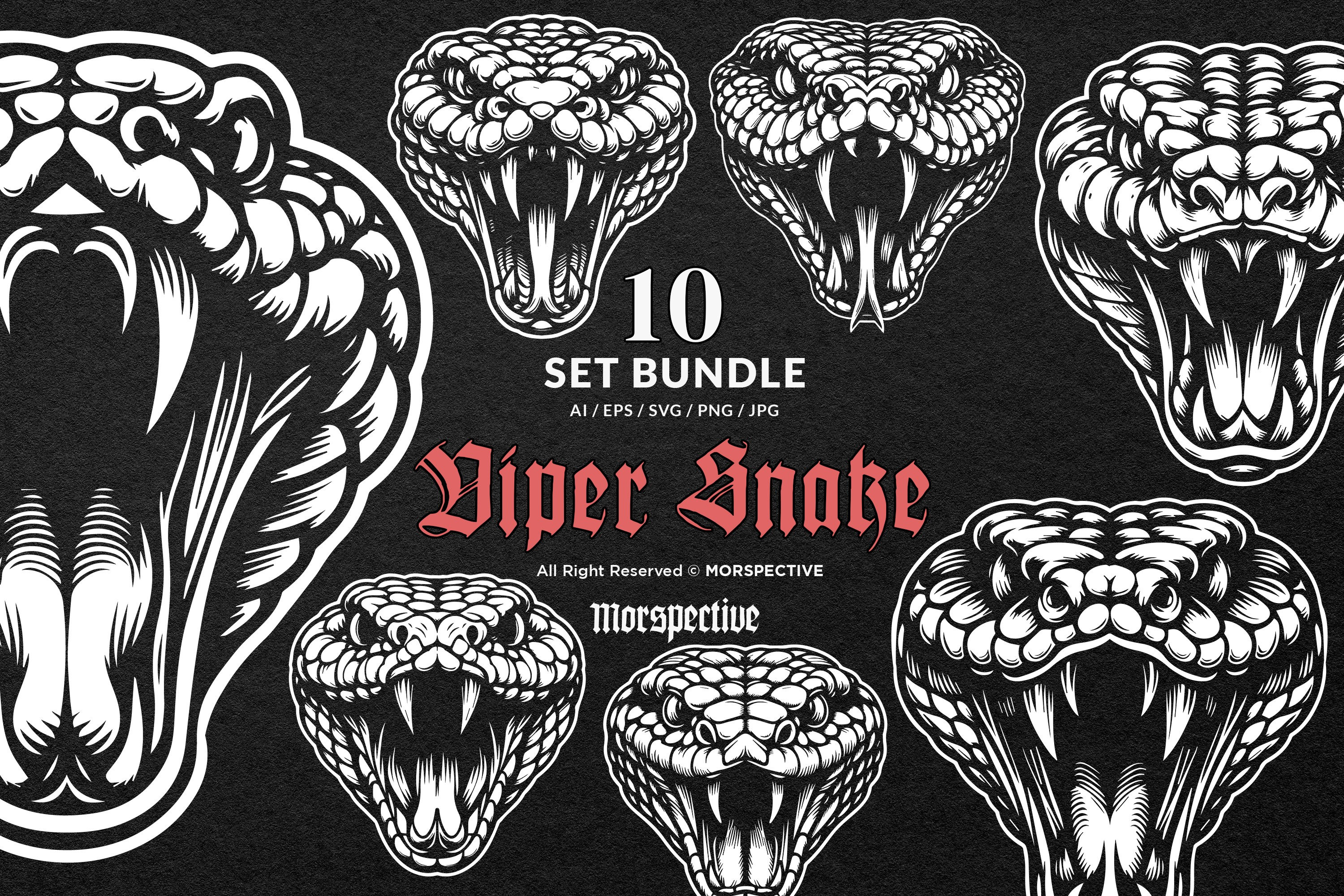 10 Bundle Dark Art Viper Snake Beast Angry Head Black and White Tattoo ...