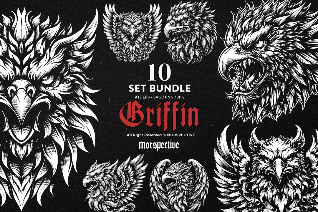 10 Bundle Dark Art Griffin Head Gryphon Mythical Creature Tattoo ...