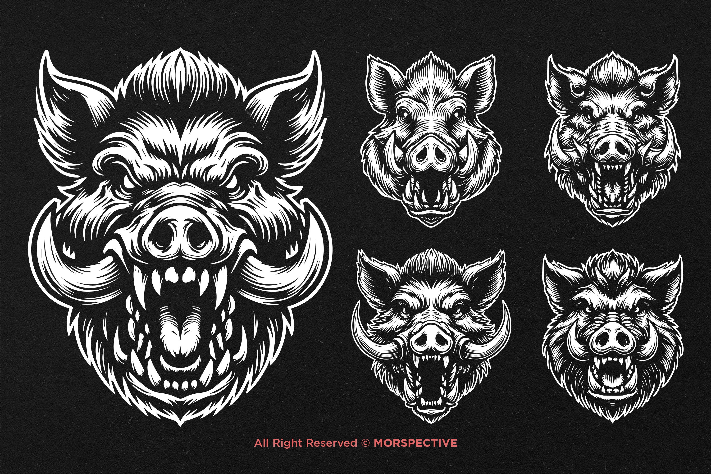 10 Bundle Dark Art Scary Angry Wild Boar Skull Head With Sharp Horn ...