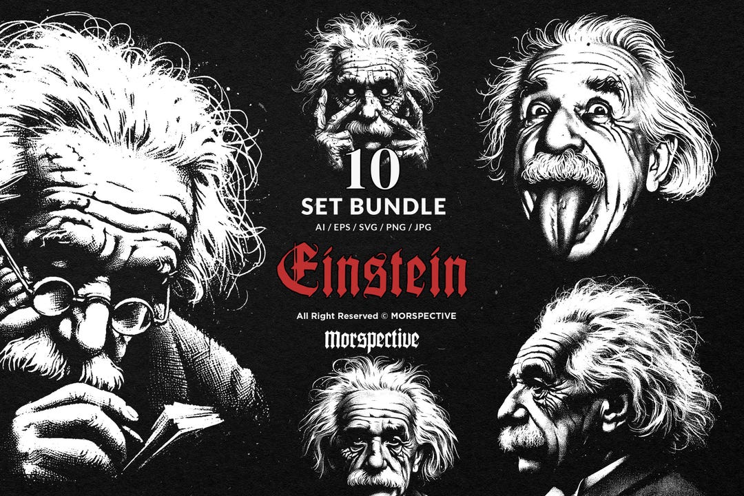 10 Bundle Dark Art Einstein Scientist Albert Head Scary Hand Drawn ...