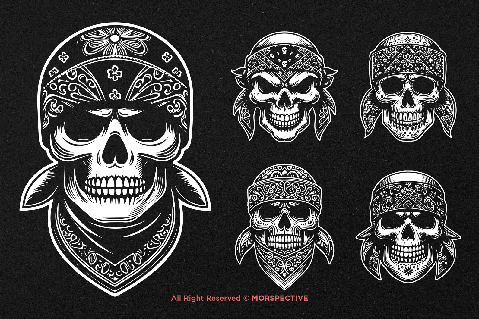 10 Bundle Dark Art Bandana Skull Head With Slayer Black and White ...