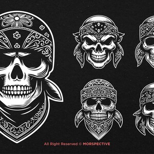 10 Bundle Dark Art Bandana Skull Head With Slayer Black and White ...