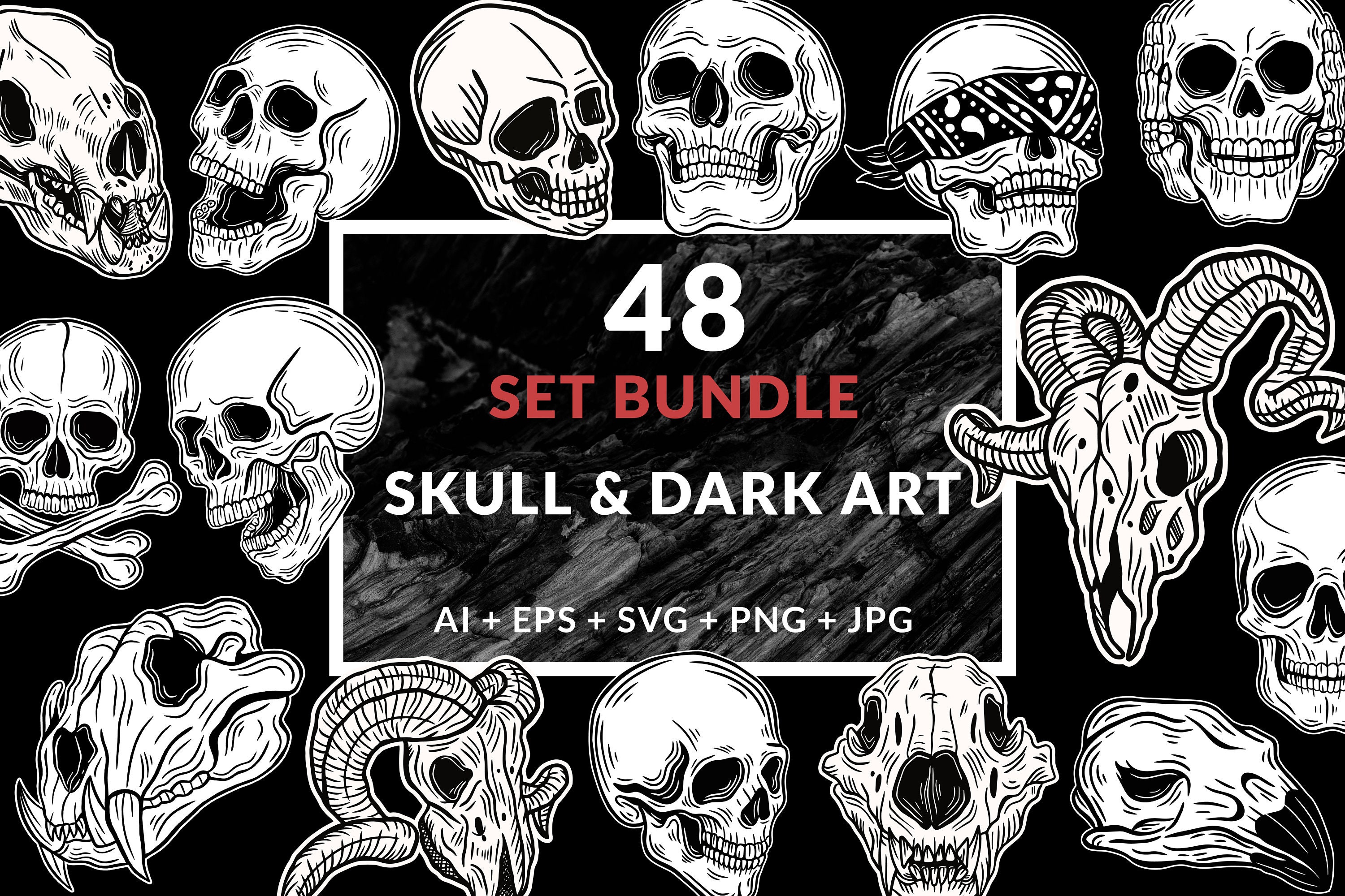 48 Set Bundle Dark Art Skull Bone Horor Tattoo Crossbone - Etsy