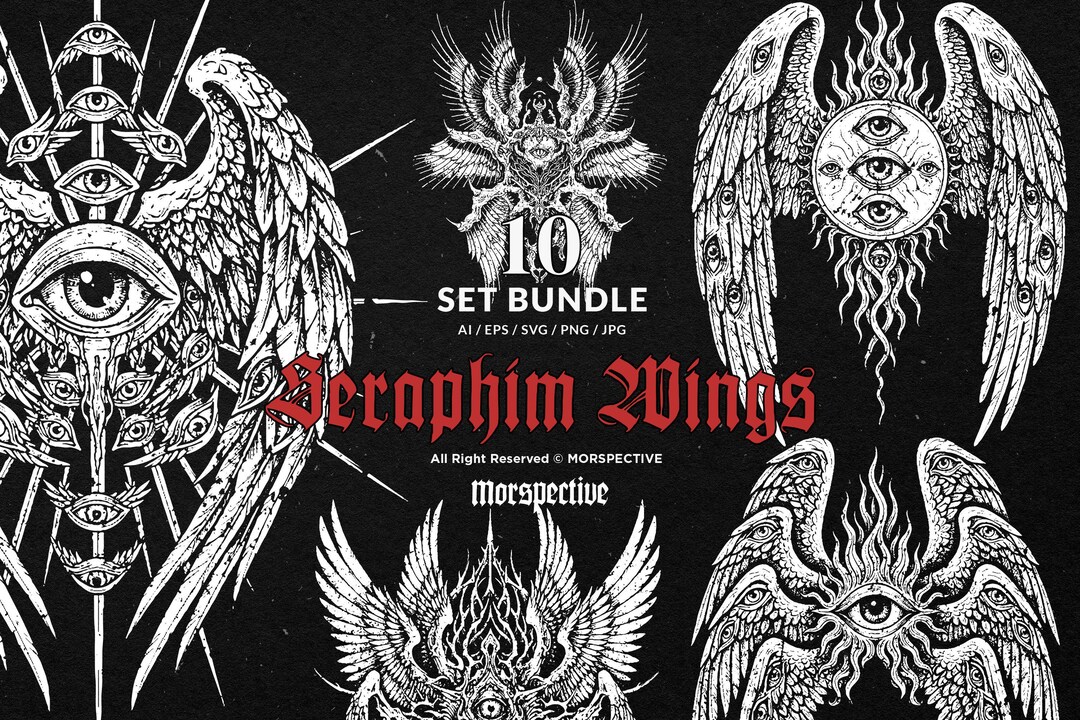 10 Bundle Dark Art Seraphim Wings the Watcher Angel Eye White Tattoo ...