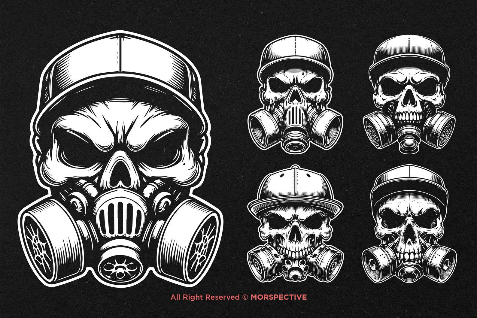 10 Bundle Dark Art Gangster Skull Head Use Gas Mask and Cap Hat Tattoo ...
