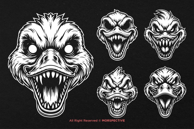 10 Bundle Dark Art Scary Duck Head With Sharp Teeth Illustration Tattoo ...
