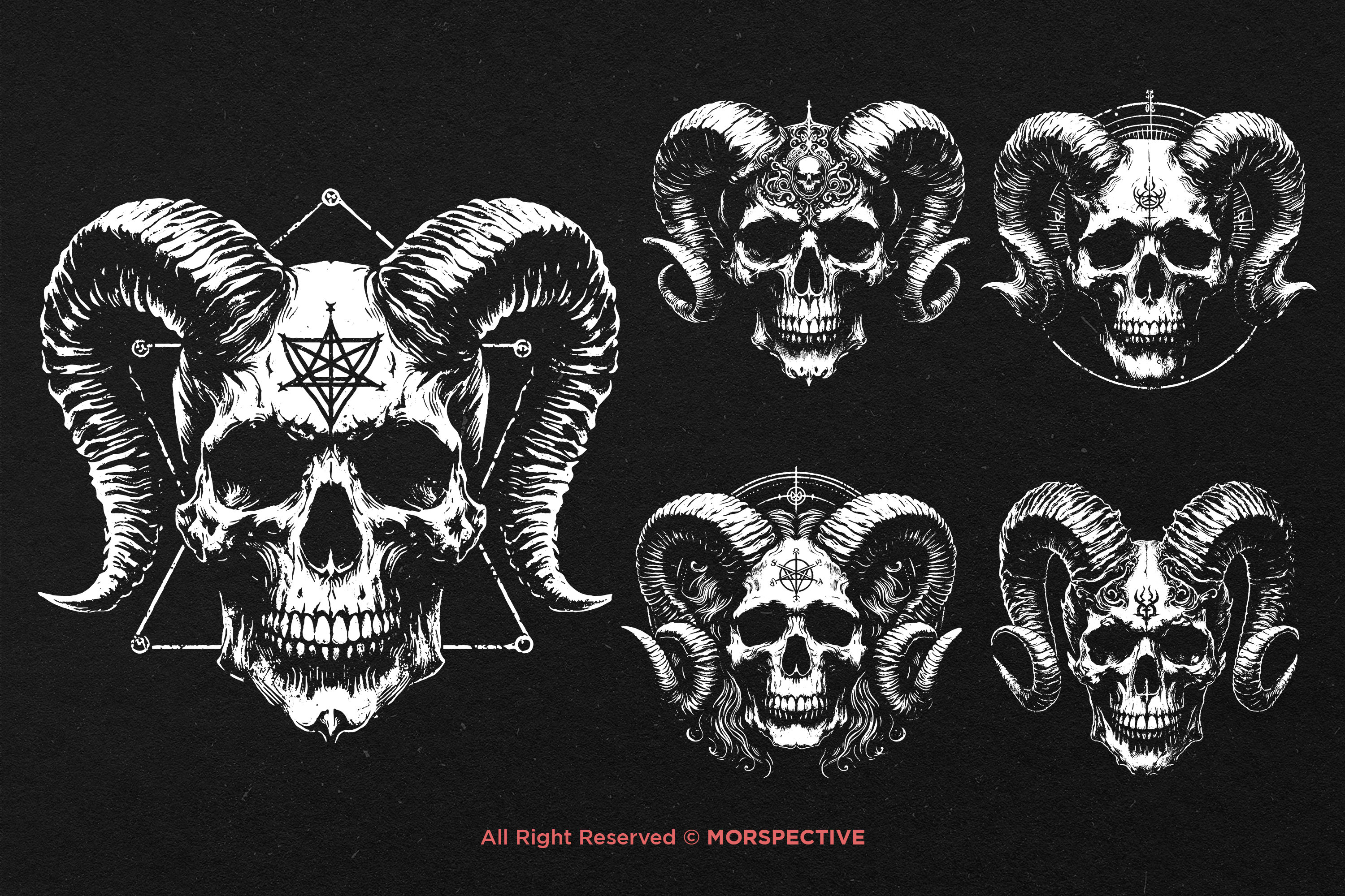 10 Bundle Dark Art Skull Demon Baphomet Horn Devil Grunge Vintage ...