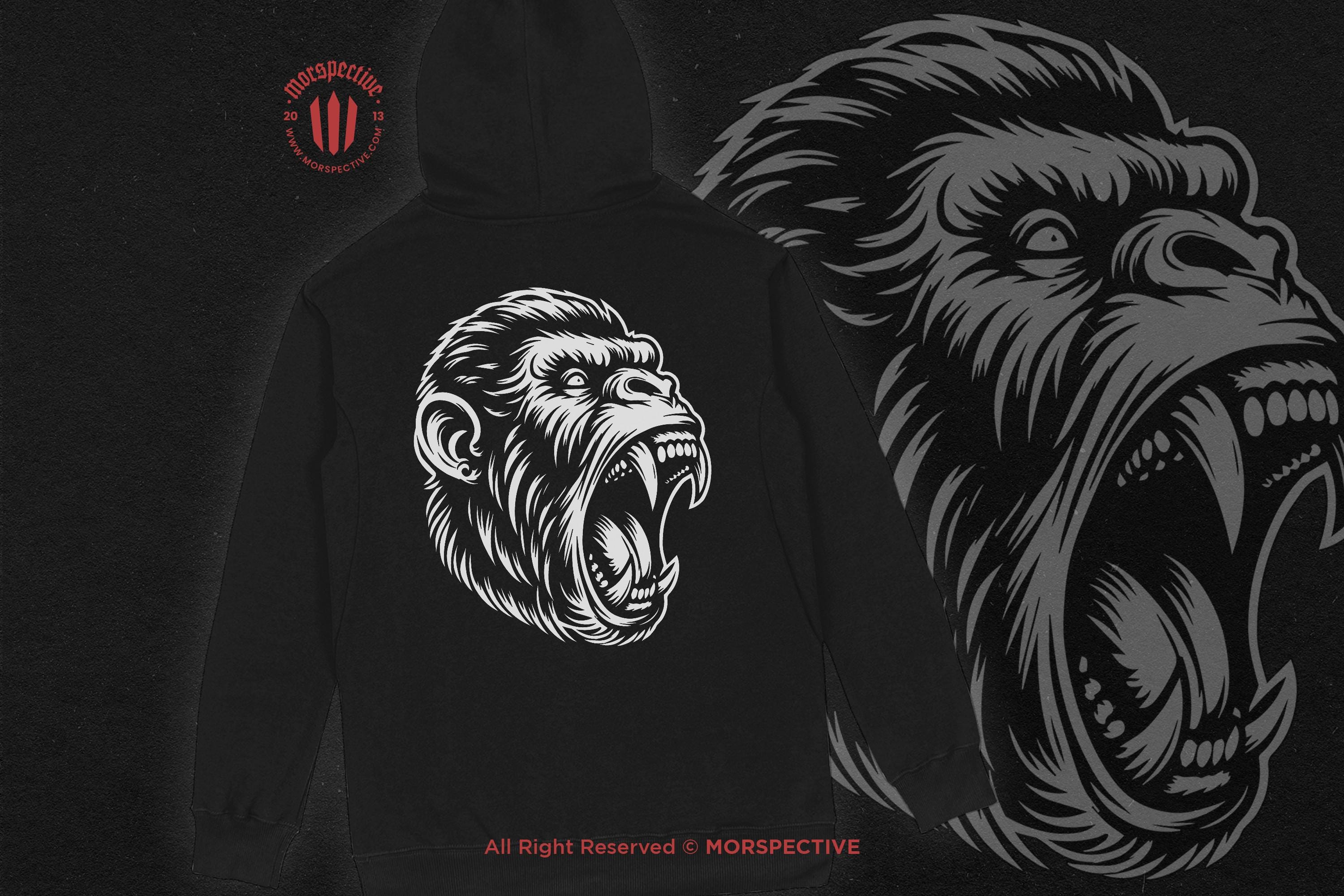 10 Bundle Dark Art Angry Monkey Beast Head With Sharp Teeth Black White ...