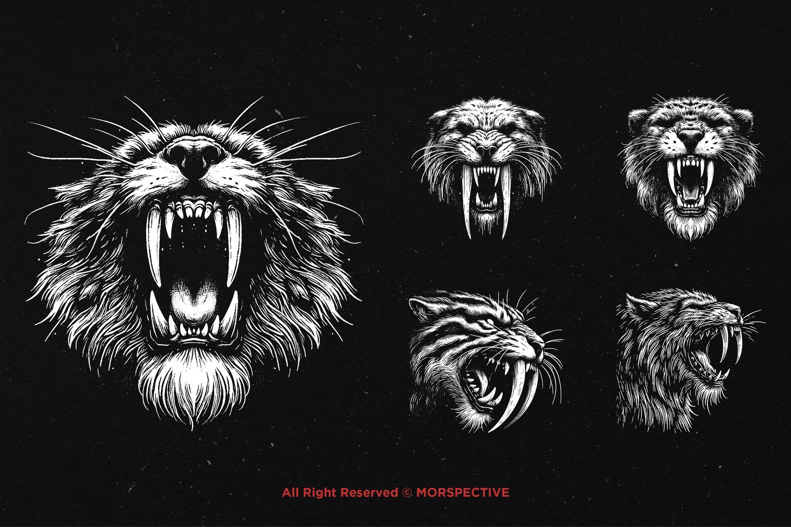 10 Bundle Dark Art Sabertooth Ancient Tiger Cat Fangs Beast Hand Drawn ...