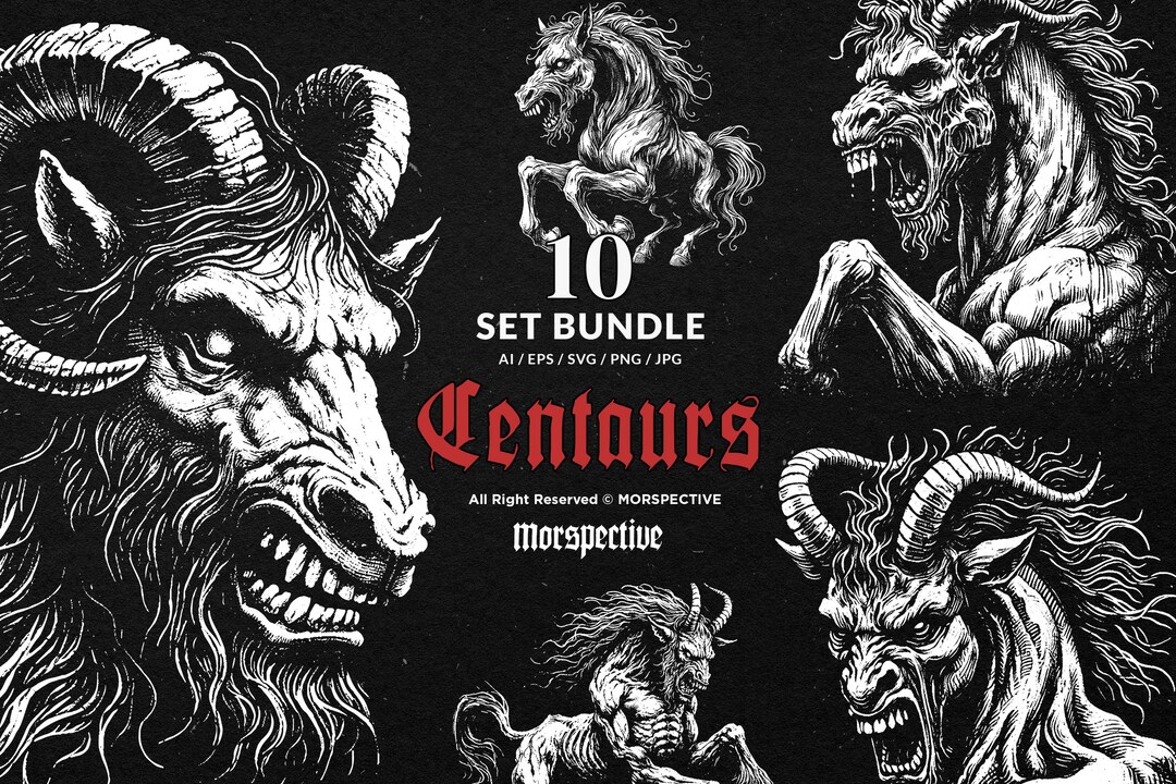 10 Bundle Dark Art Centaurs Anger Mythical Horse Archer Creature Sagittarius Tattoo Clipart ...