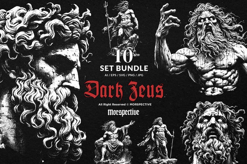 10 Bundle Dark Art Zeus Gods Greek Mythology Olympus Tattoo Clipart ...