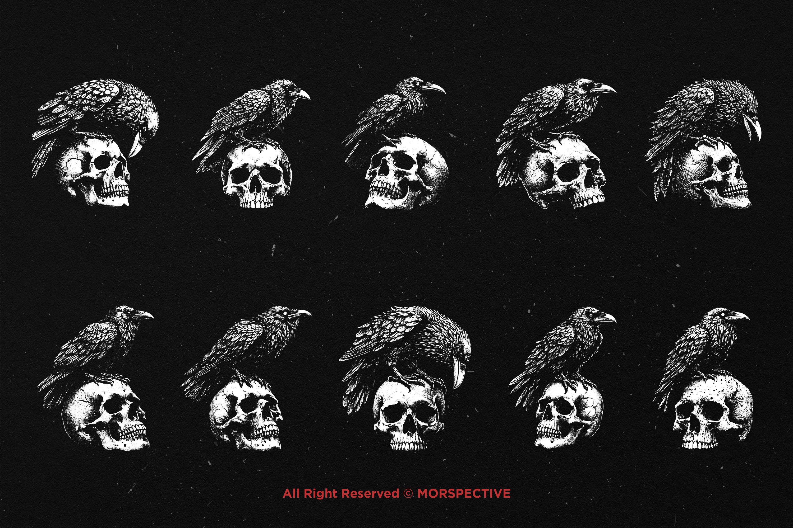 10 Bundle Dark Art Raven Bird Crow Skull Gothic Horror Tattoo Clipart ...