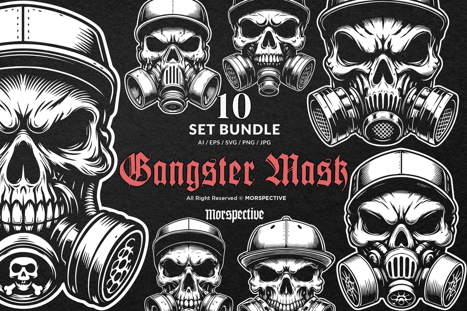 10 Bundle Dark Art Gangster Skull Head Use Gas Mask and Cap Hat Tattoo ...