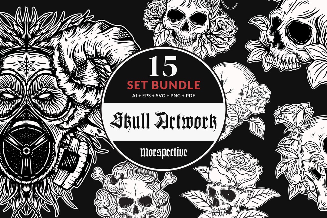 15 Set Bundle Dark Art Skull Bone Horror Tattoo Beast Sugar Skull SVG ...