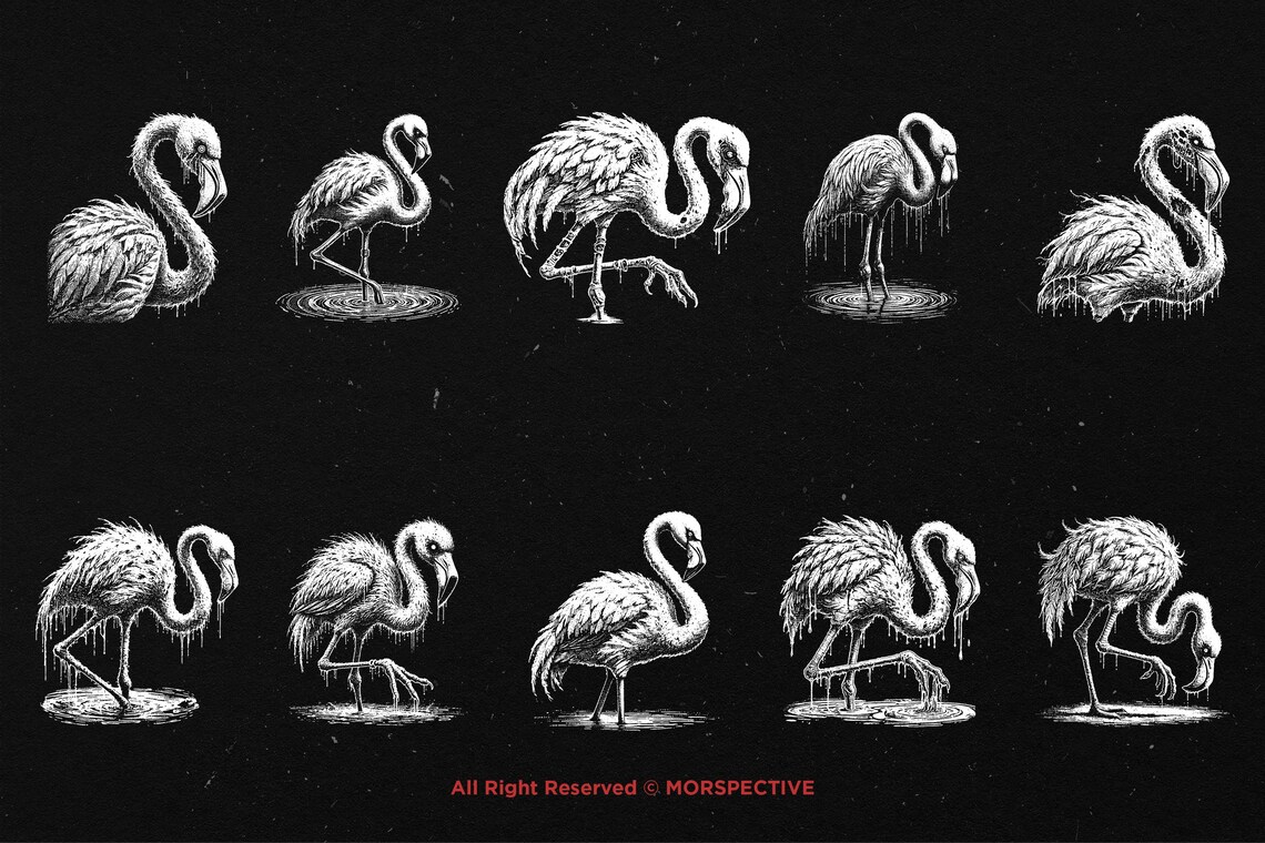 10 Bundle Dark Art Flamingo Bird Gothic Scary Horror Animal Tattoo ...
