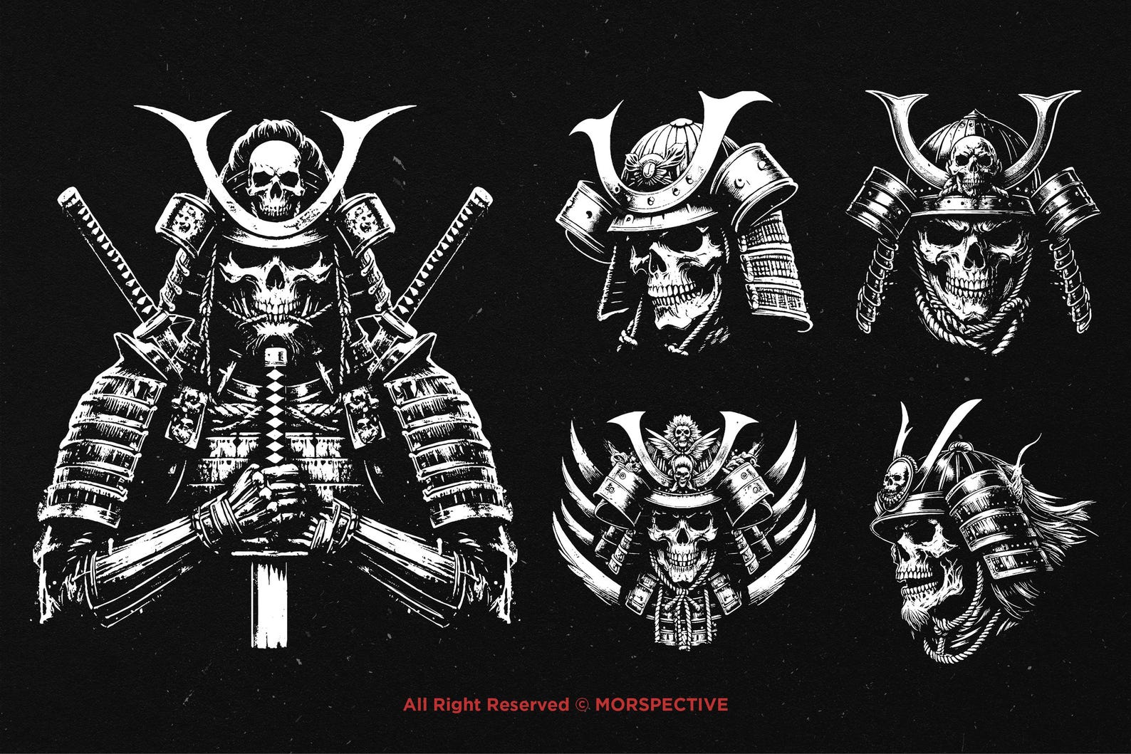 10 Bundle Dark Art Japan Samurai Skull Warrior Demon Mask Tattoo ...
