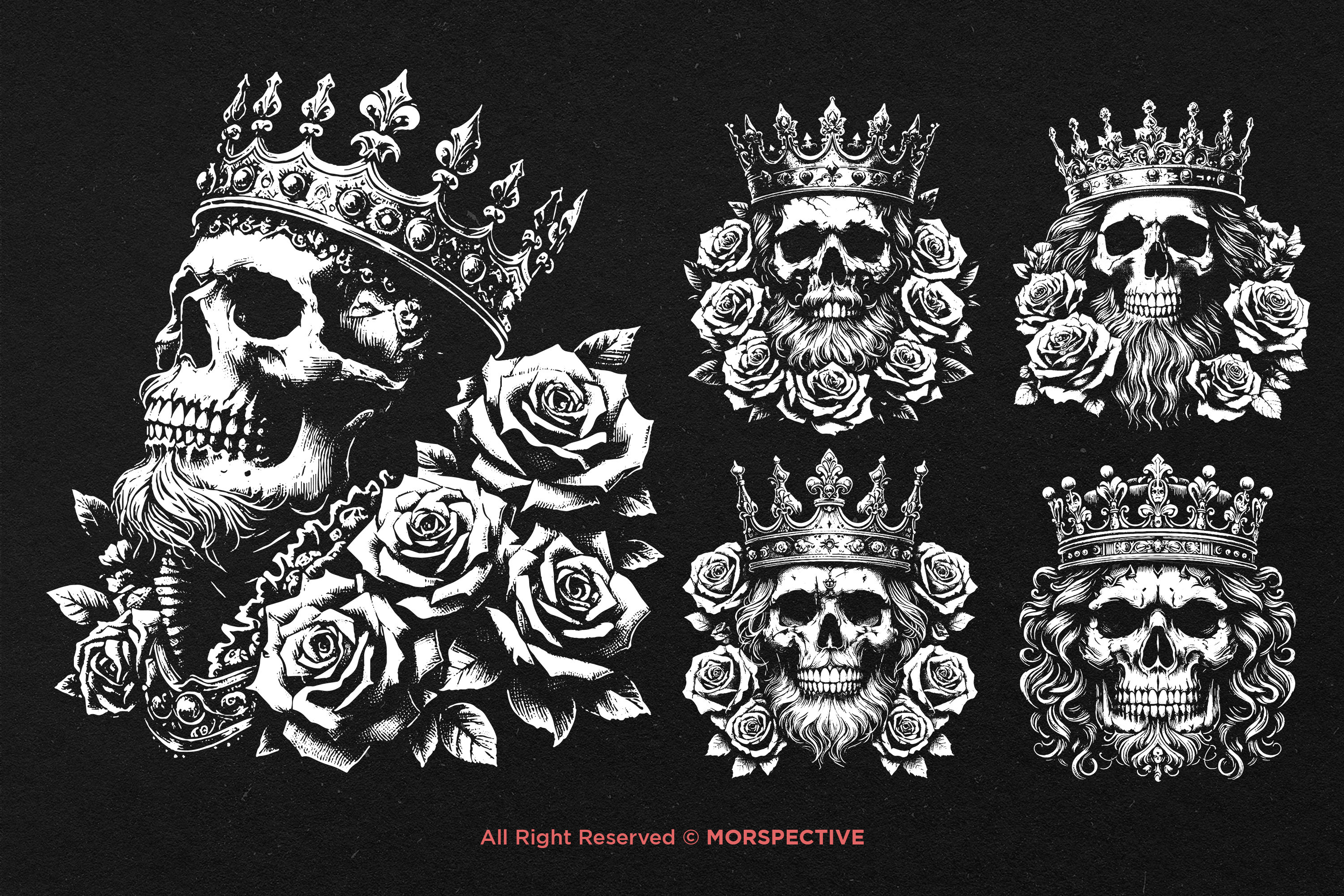 10 Bundle Dark Art Skull King Crown Prince With Roses Vintage Grunge ...