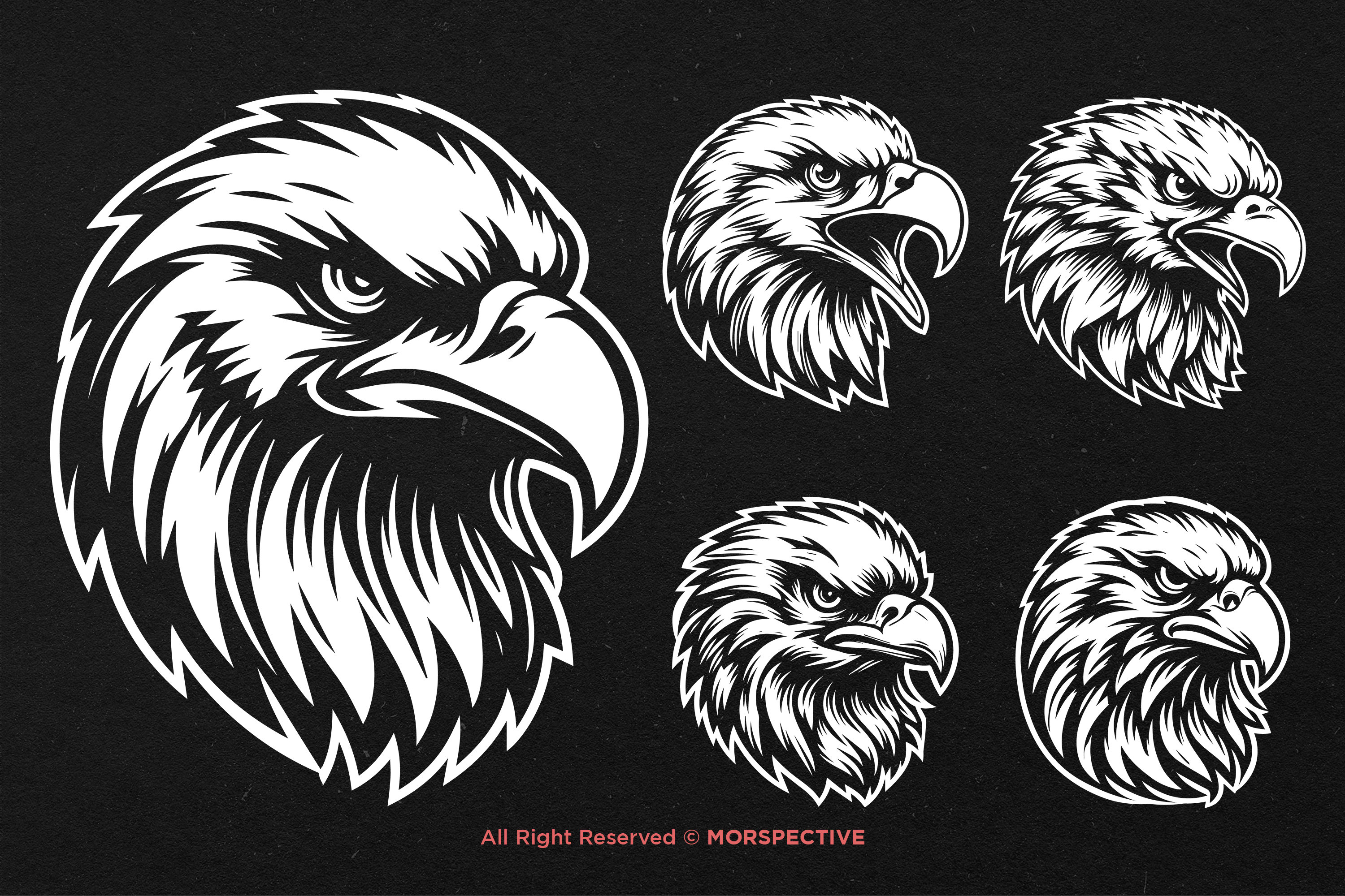 10 Bundle Dark Art Angry Hawk Head Maskot Black and White Illustration ...