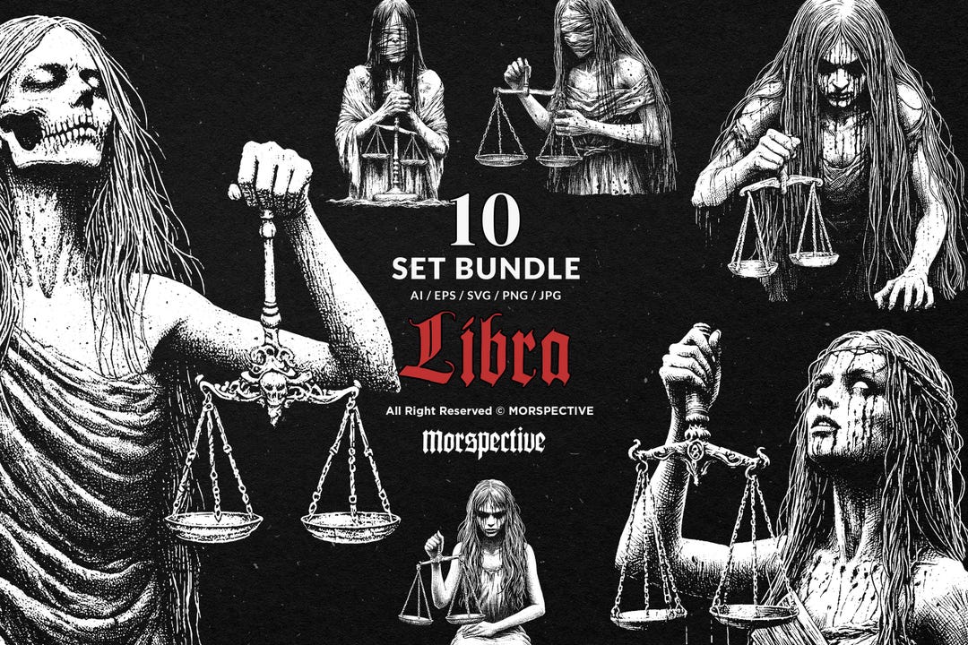 10 Bundle Dark Art Libra Women Scales Zodiac Skull Gothic Horror Tattoo ...