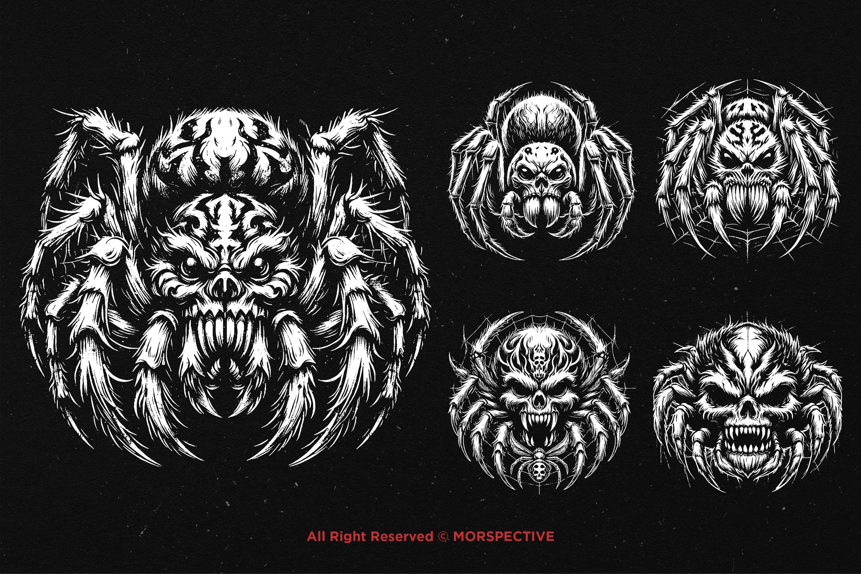 10 Bundle Dark Art Scary Spider Skull Insect Tattoo Clipart Digital ...