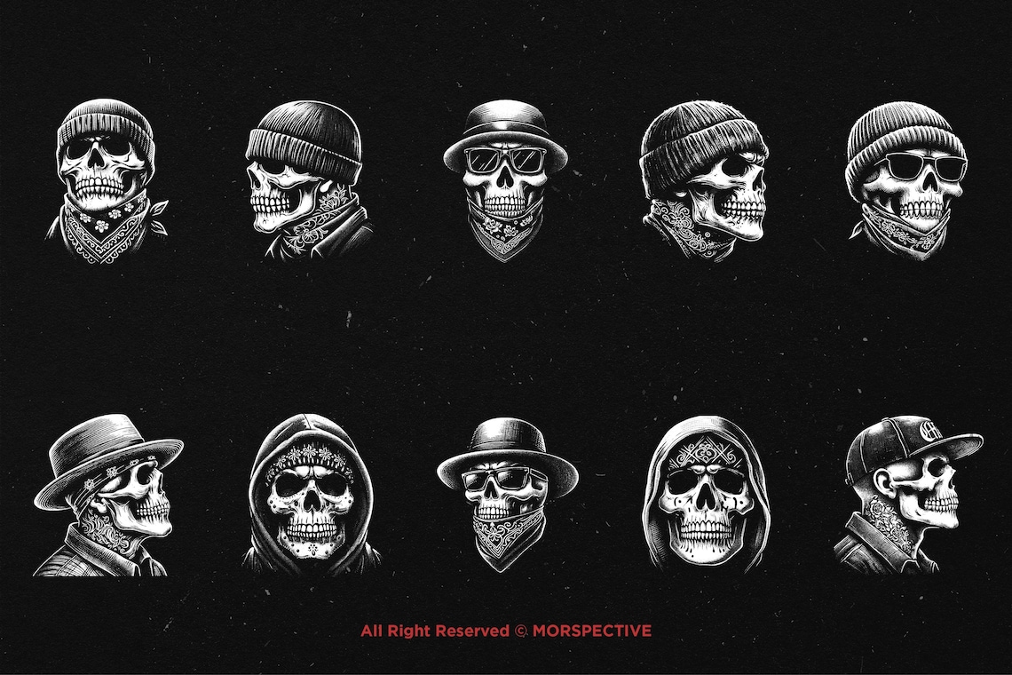 10 Bundle Dark Art Cholo Gangster Skull Mexicana Leader Hand Drawn ...