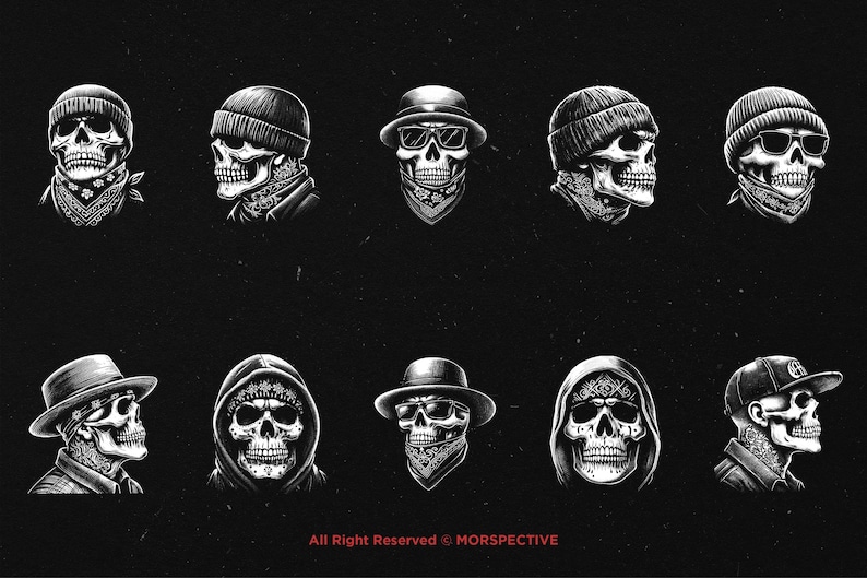 10 Bundle Dark Art Cholo Gangster Skull Mexicana Leader Hand Drawn ...