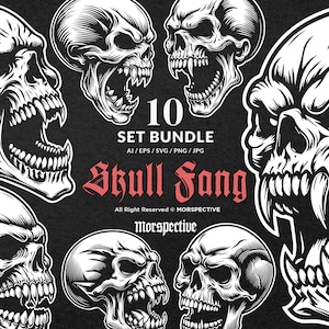10 Bundle Dark Art Scary Skull Fang Head Black and White Illustration ...