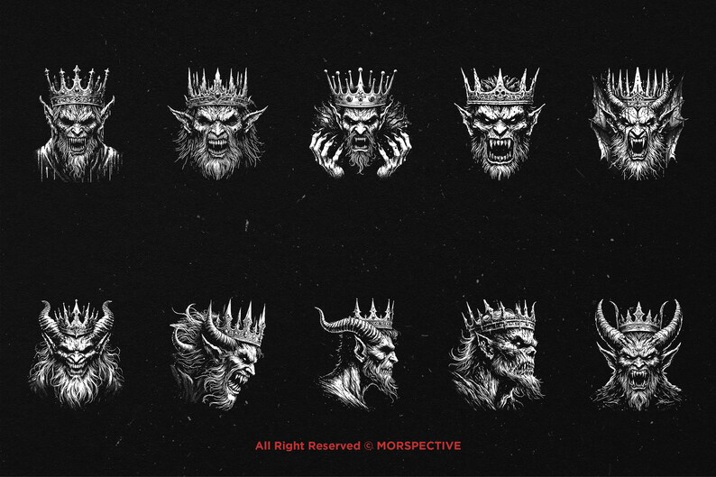 10 Bundle Dark Art Devil King Crown Demon Throne Monarch Hand Drawn ...