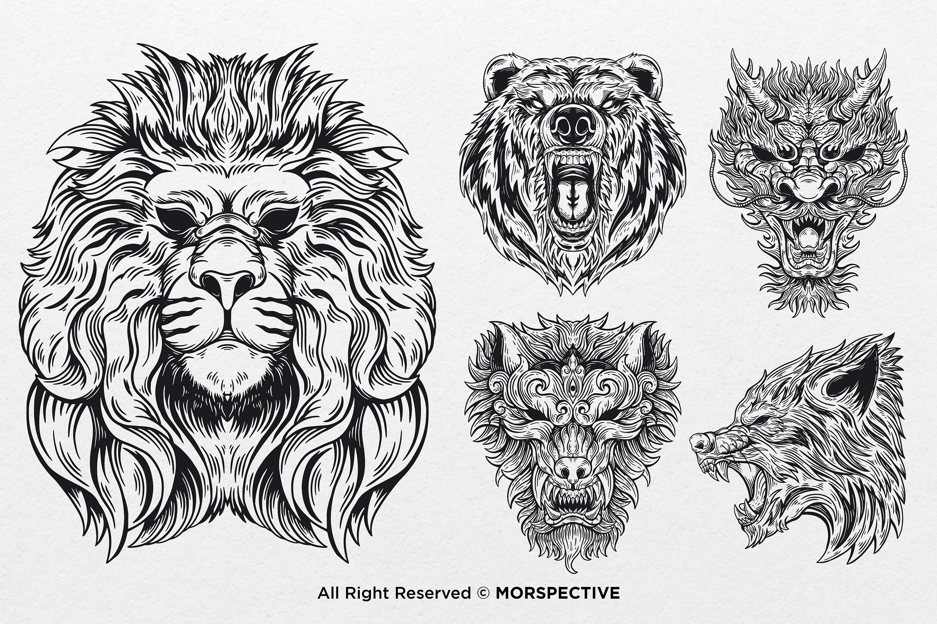 15 Set Bundle Beast Animal and Mask Dark Art Tattoo Beast Merchendise ...