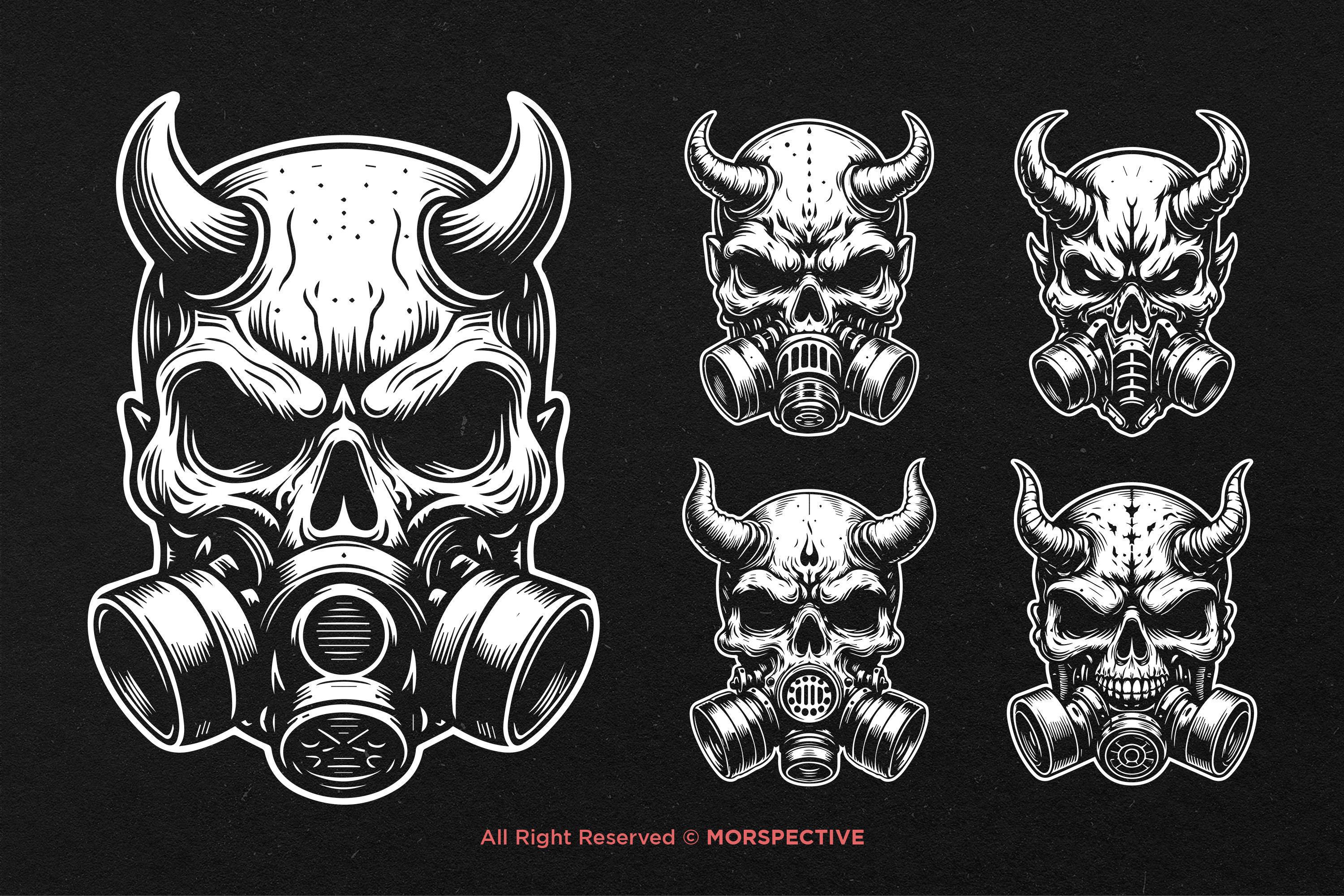 10 Bundle Dark Art Scary Devil Gas Mask Head Black and White Tattoo ...