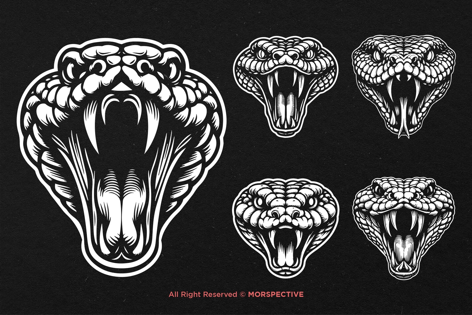 10 Bundle Dark Art Viper Snake Beast Angry Head Black and White Tattoo ...