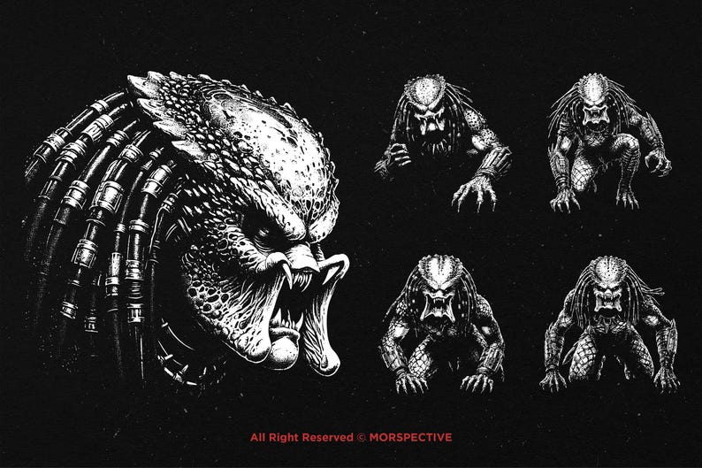 10 Bundle Dark Art Monster Predator Aliens Face Head Scary Horror ...