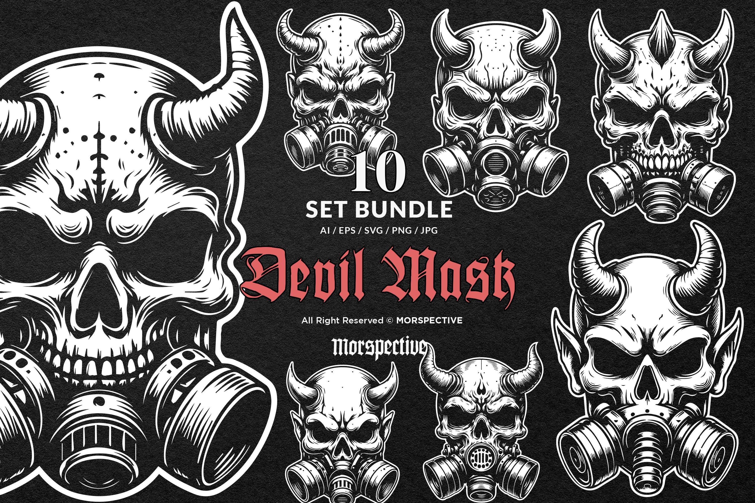 10 Bundle Dark Art Scary Devil Gas Mask Head Black and White Tattoo ...