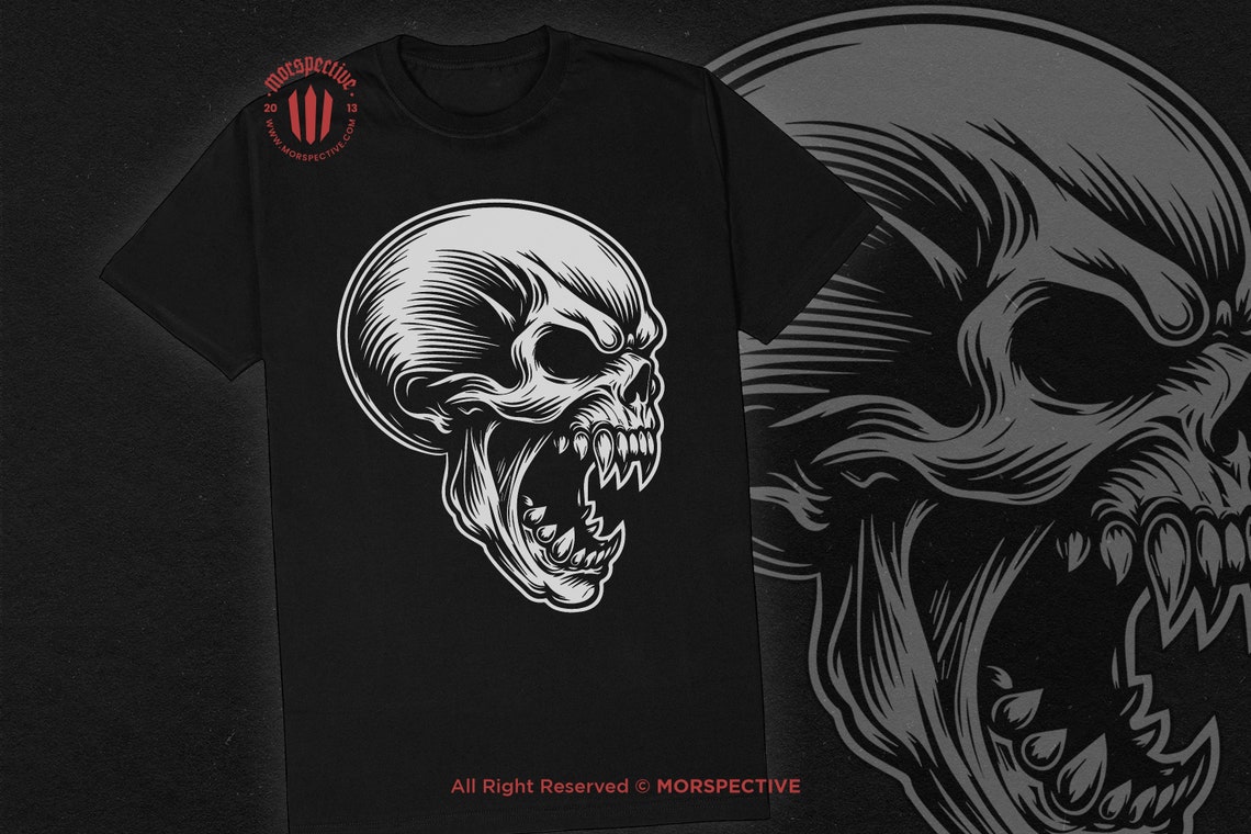 10 Bundle Dark Art Scary Skull Fang Head Black and White Illustration ...