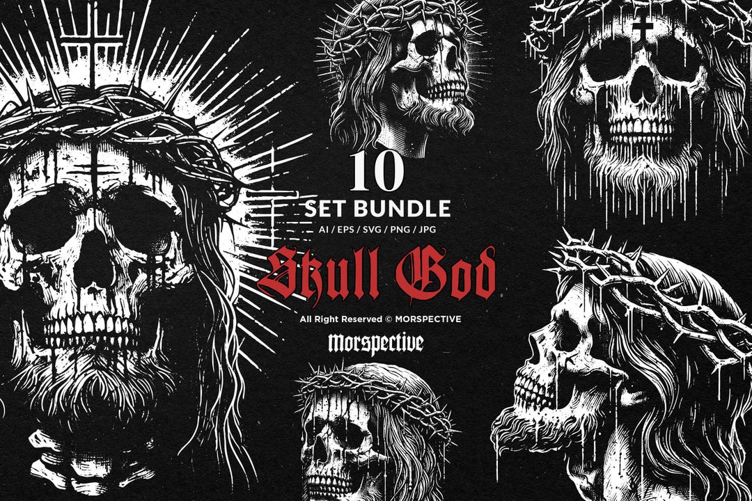 10 Bundle Dark Art Skull God Prophet Demon Horror Scary Jesus Tattoo ...