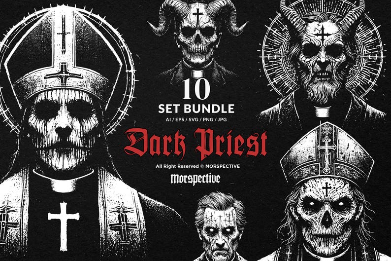10 Bundle Dark Art Priest Devil Demon Cross Heretic Skull Tattoo ...