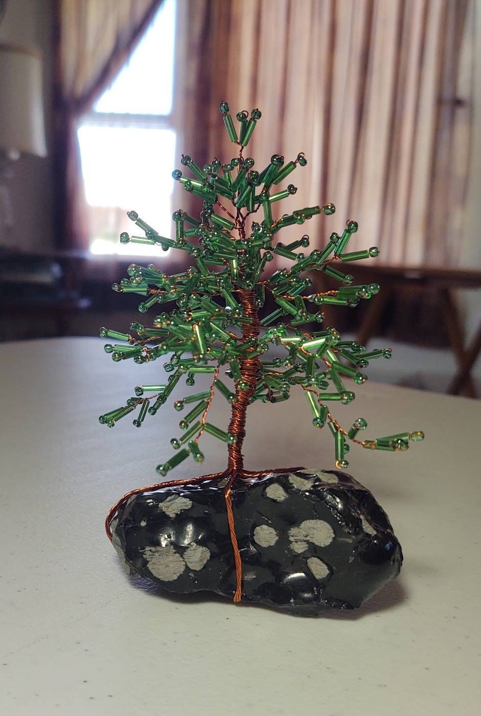 French Beaded Pine Tree on Snowflake Obsidian - Etsy