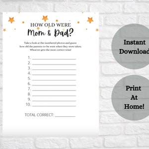 Guess the Mom and Dad to Be's Age Baby Shower Game Space Stars Moon ...